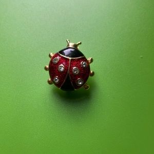 [Vintage] Petite Enamel And Crystal Ladybug Pin - Gem